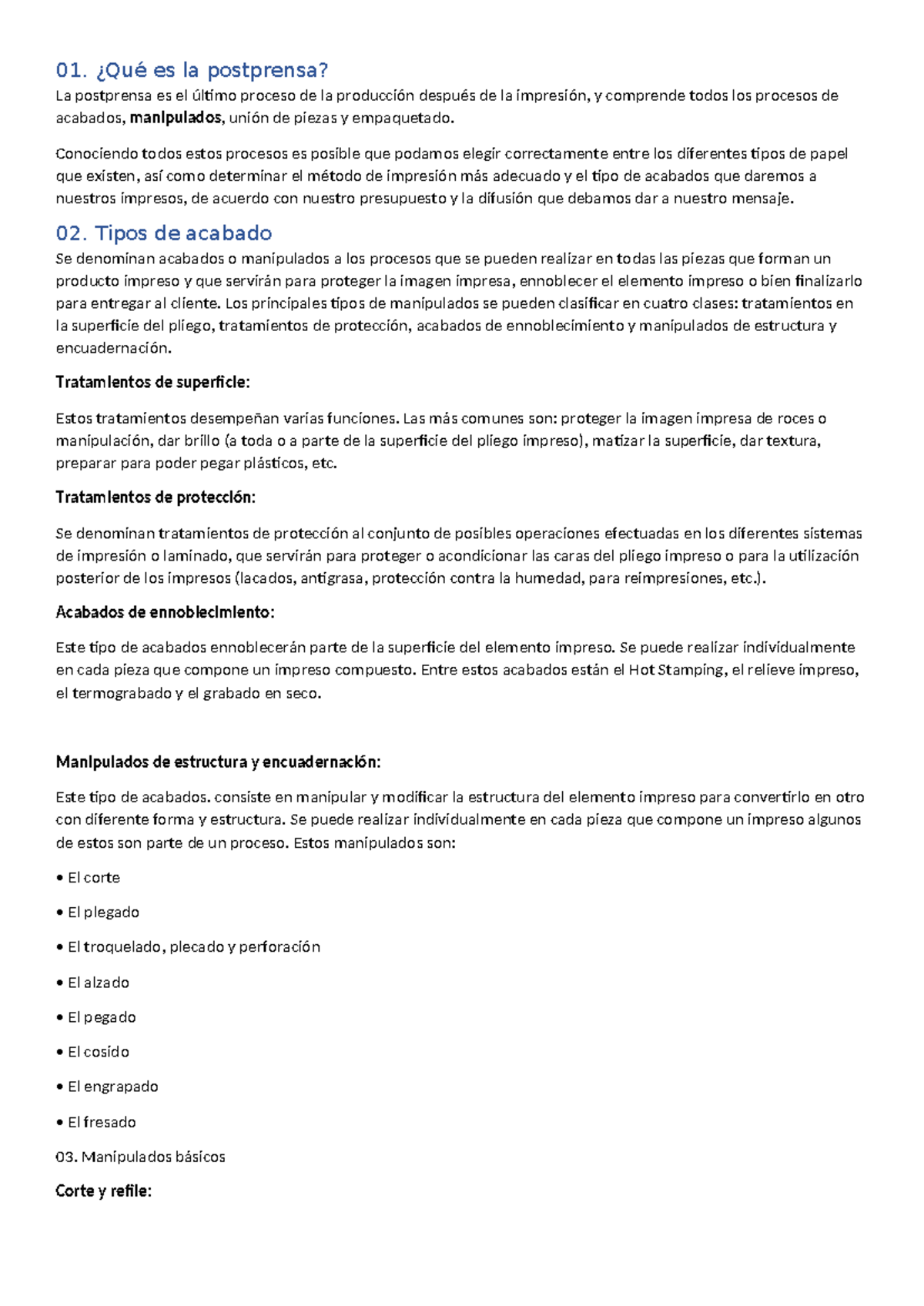 Resumen manipulados apuntes - 01. ¿Qué es la postprensa? La postprensa ...