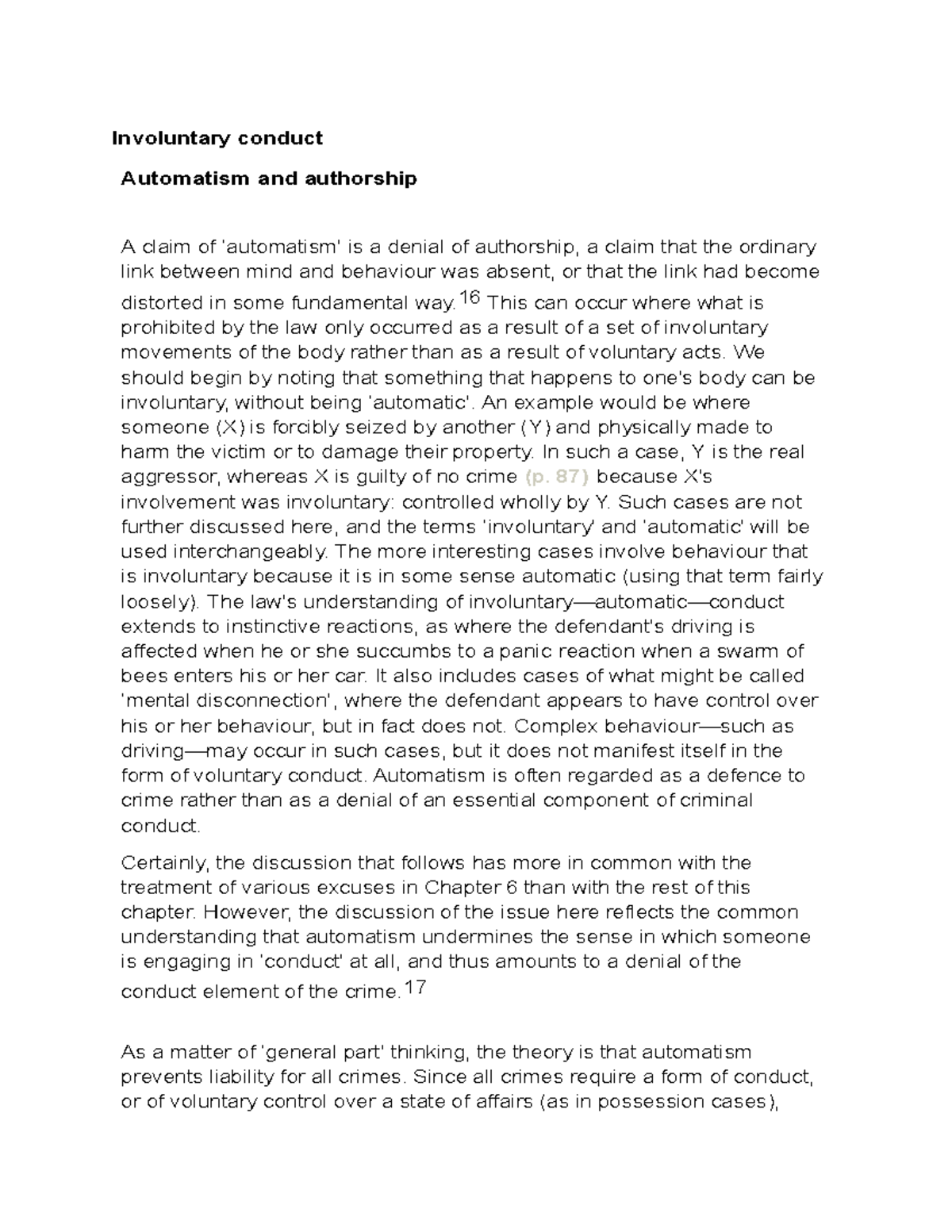 Involuntary conduct - Involuntary conduct Automatism and authorship A ...