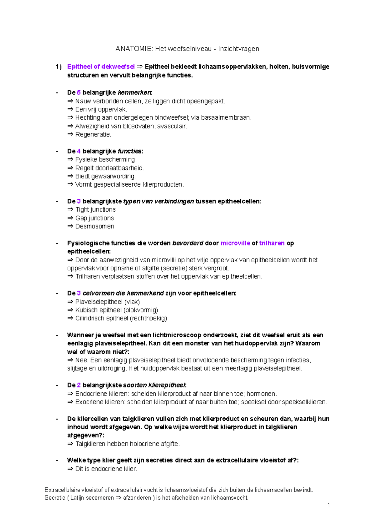 Anatomie Het weefselniveau - Inzichtvragen - ANATOMIE: Het ...