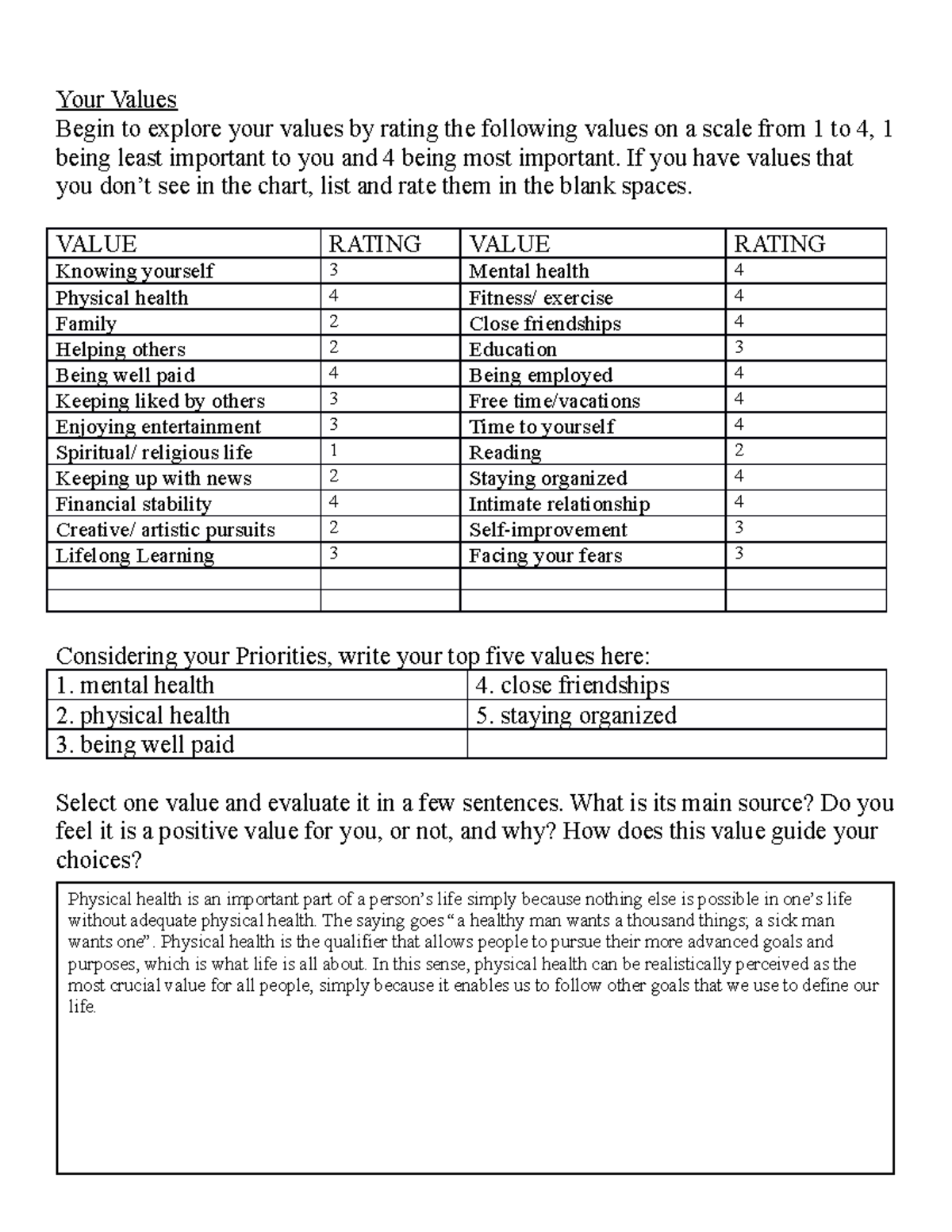 Values and Time Management-4 - Your Values Begin to explore your values ...