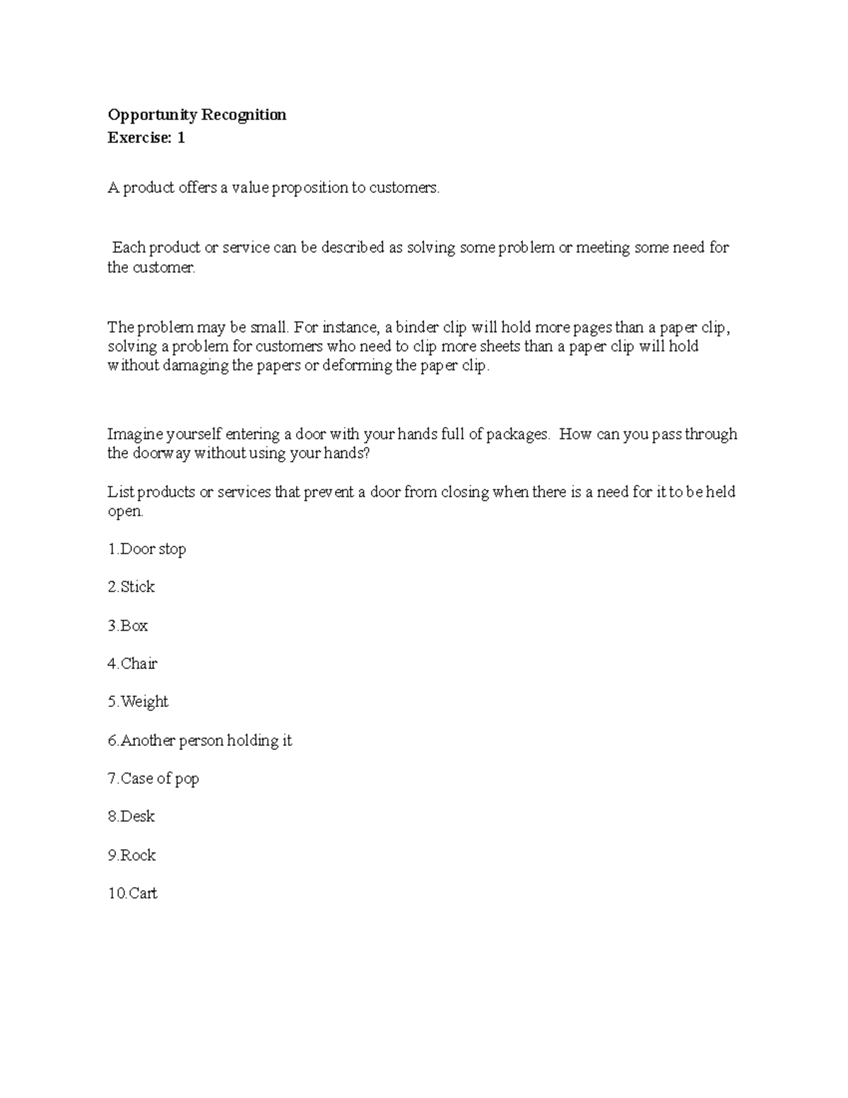 Opportunity Recognition - Exercise 1 and 2 - Opportunity Recognition ...