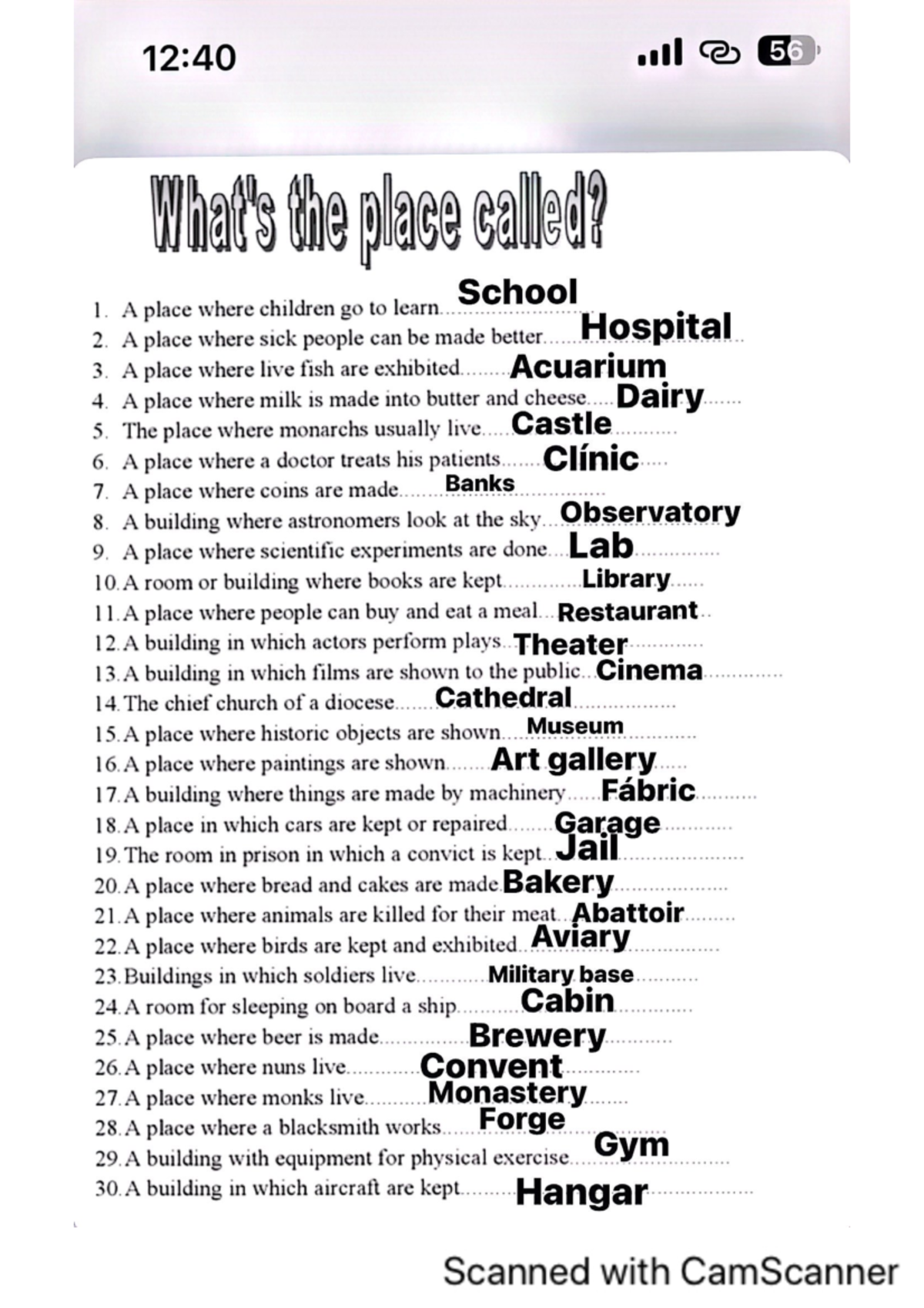 Places Andrea Osorio - Lugares en inglés - 12:40 .ill e 56 the place ...