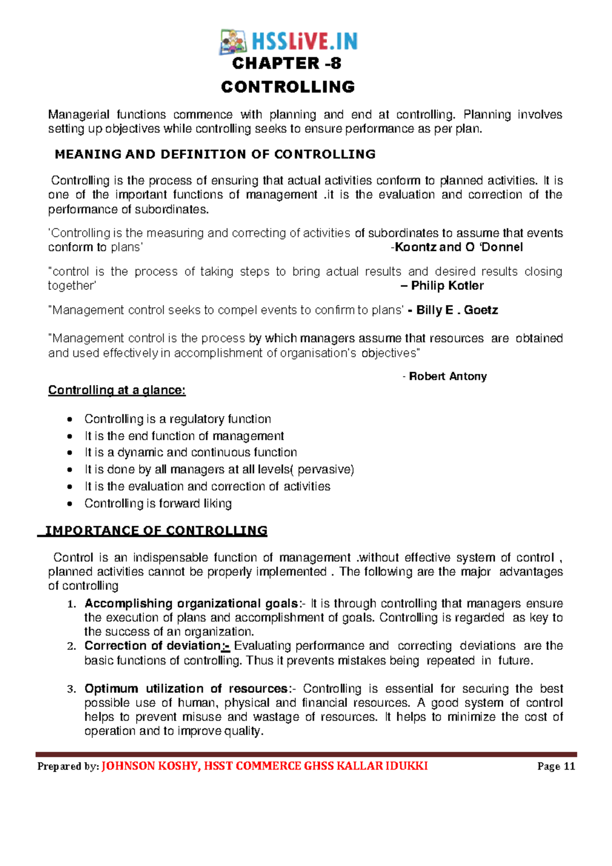 Organization controlling - CHAPTER - CONTROLLING Managerial functions ...