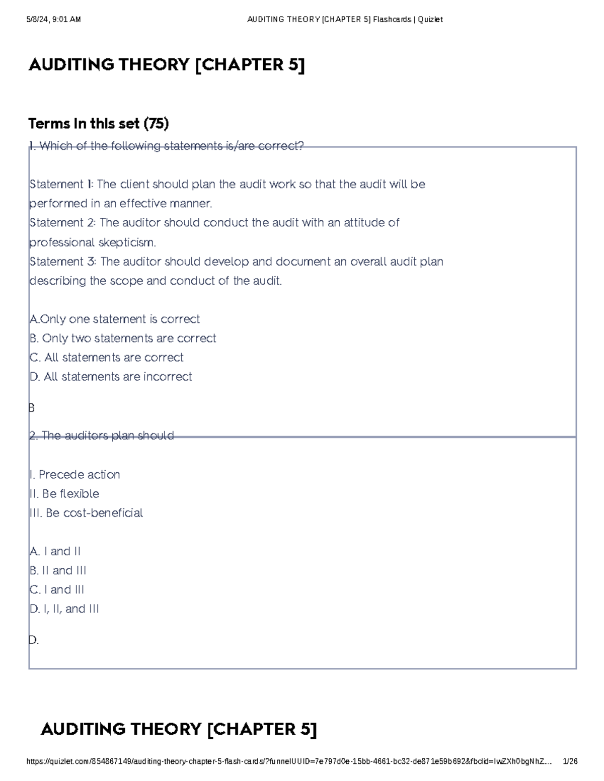 Auditing Theory [ Chapter 5] - - Studocu