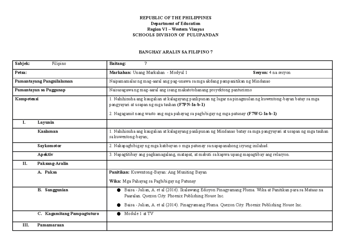 Lesson PLAN - Black Friday - REPUBLIC OF THE PHILIPPINES Department of ...