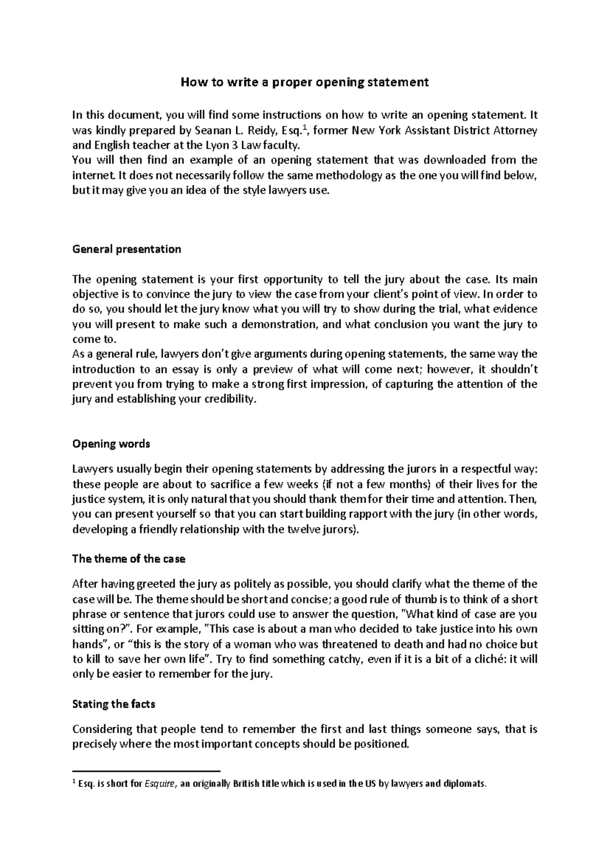 How to write a proper opening statement - It was kindly prepared by ...