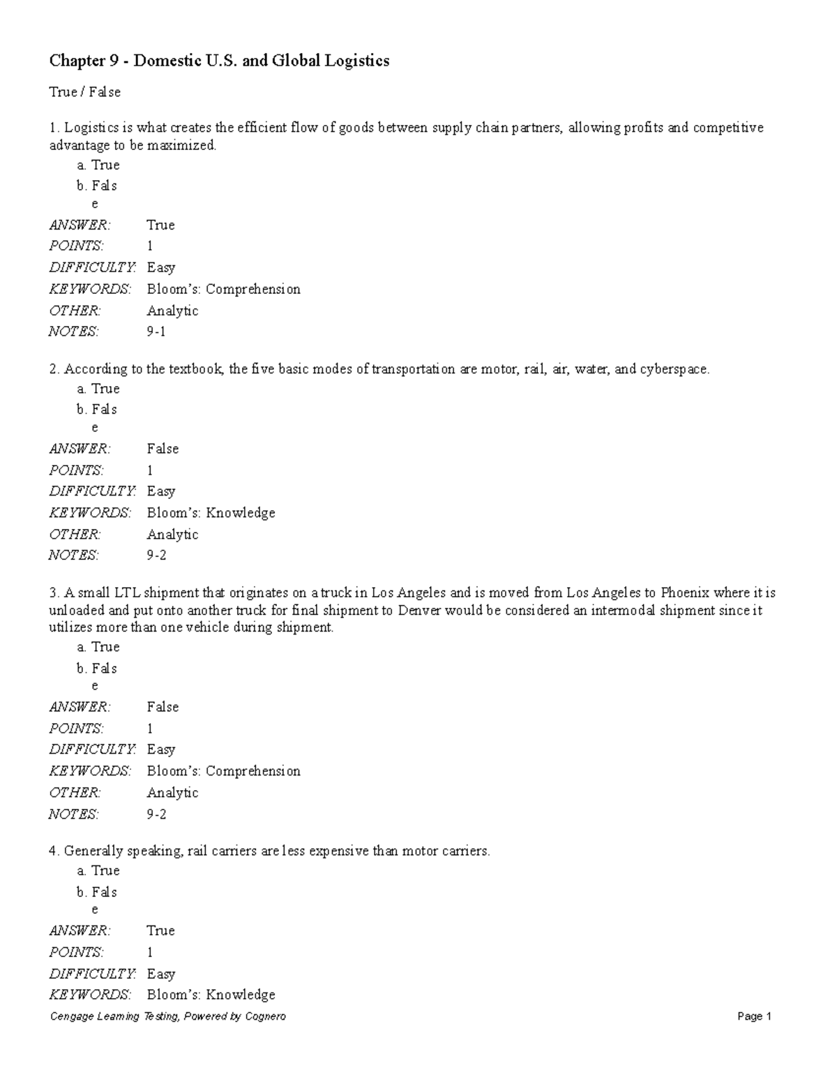 Chapter 9 Domestic US and Global Logistics - MBA 740 - UWP - Studocu