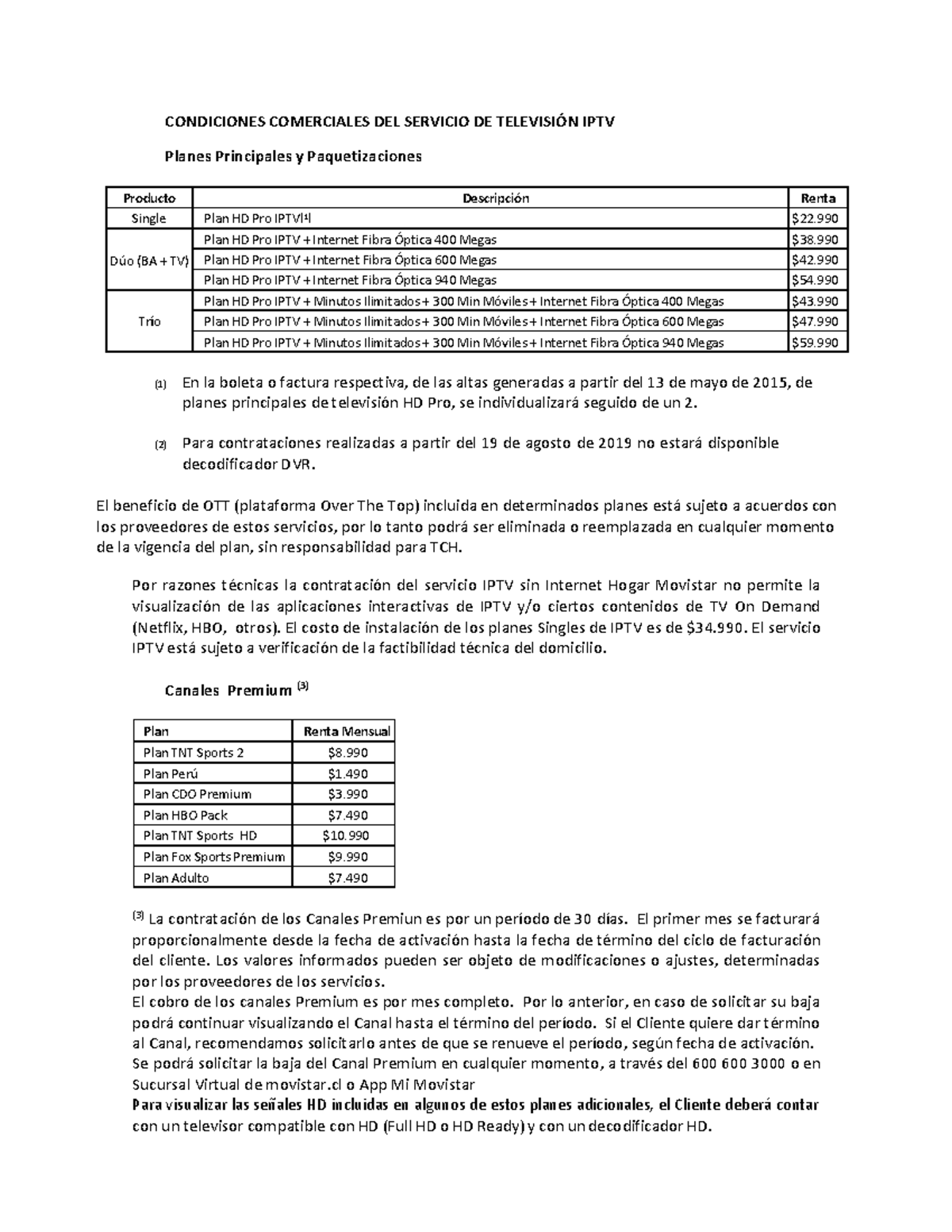 Condiciones Comerciales Servicio Tviptv(canales premium) - CONDICIONES COMERCIALES DEL SERVICIO ...