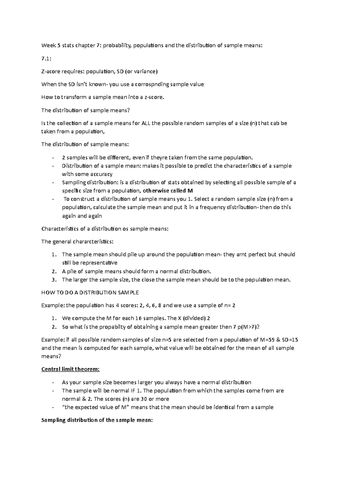 Week 5 stats - Lecture notes 5 - Week 5 stats chapter 7: probability ...