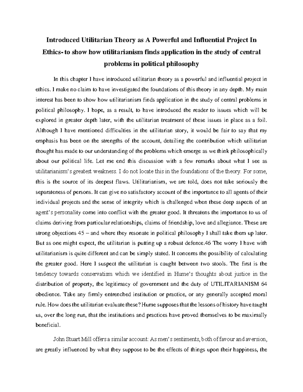 Introduced Utilitarian Theory as A Powerful and Influential Project In ...