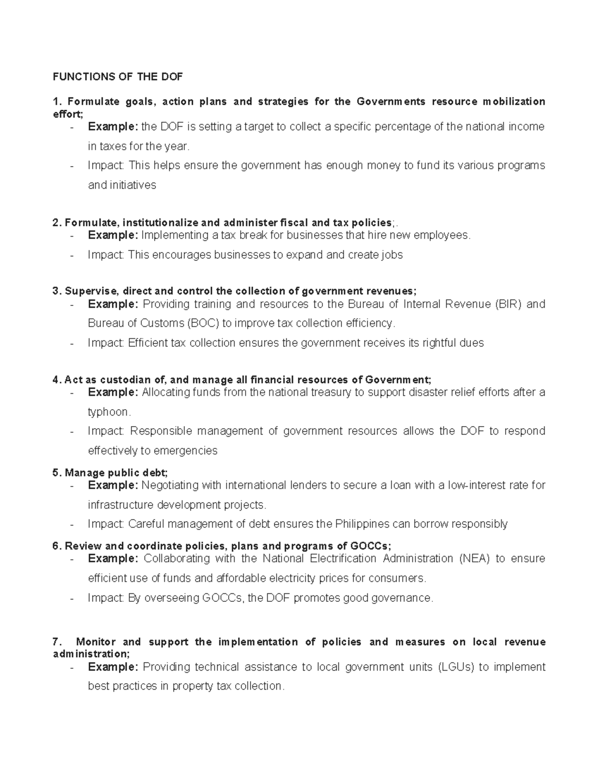 Functions of the DOF explanation - FUNCTIONS OF THE DOF 1. Formulate ...