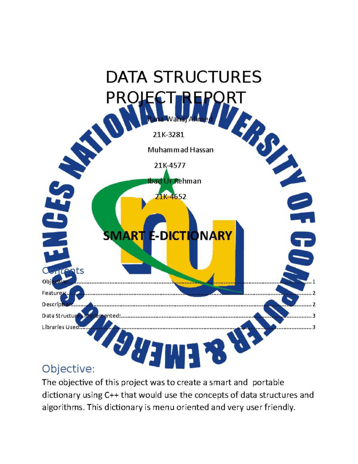 Data Structures Project Report Data Structures Project Report Rana 0902