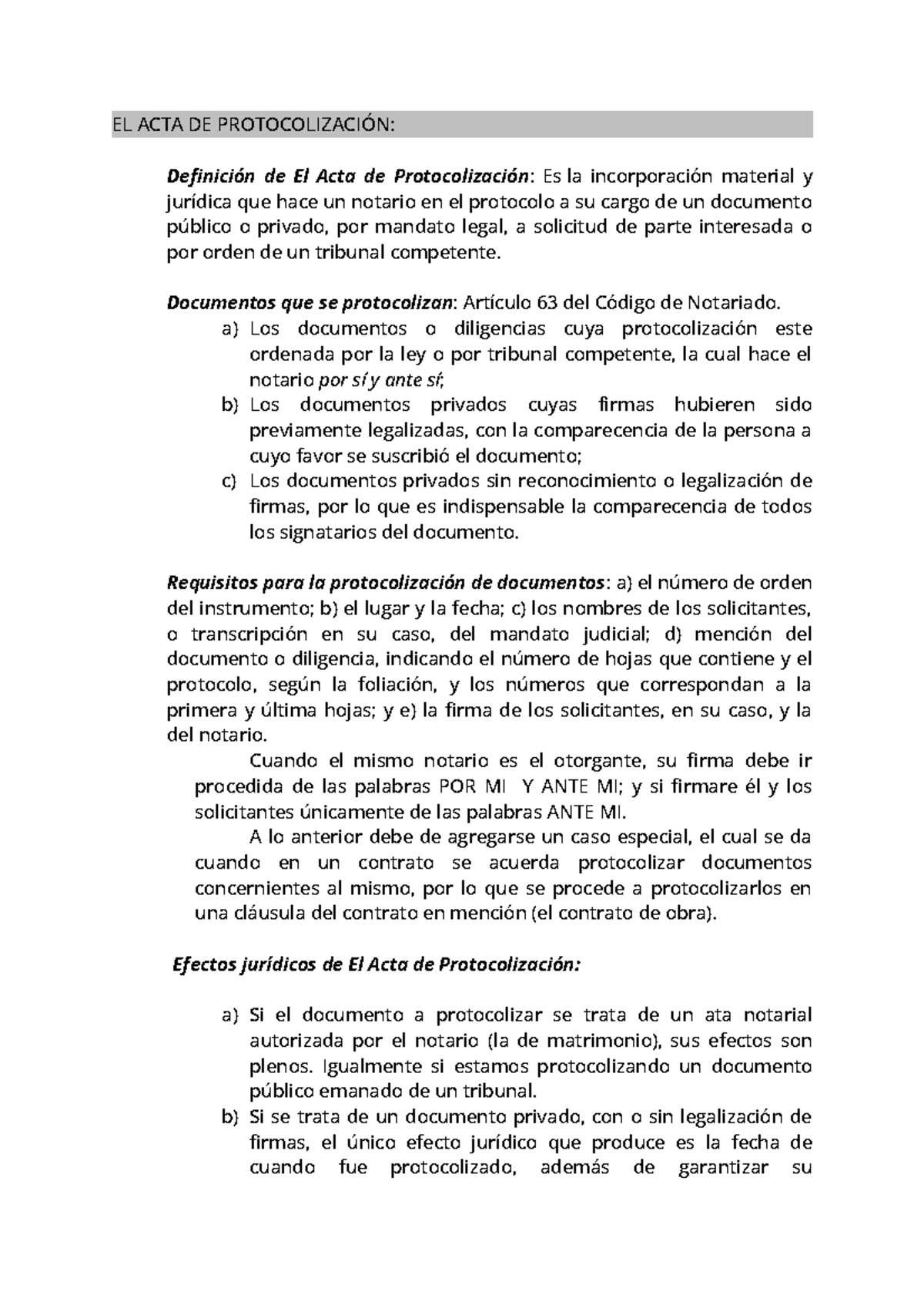 Contenido Resumen Semana 8 - EL ACTA DE PROTOCOLIZACIÓN: Definición de El Acta de ...
