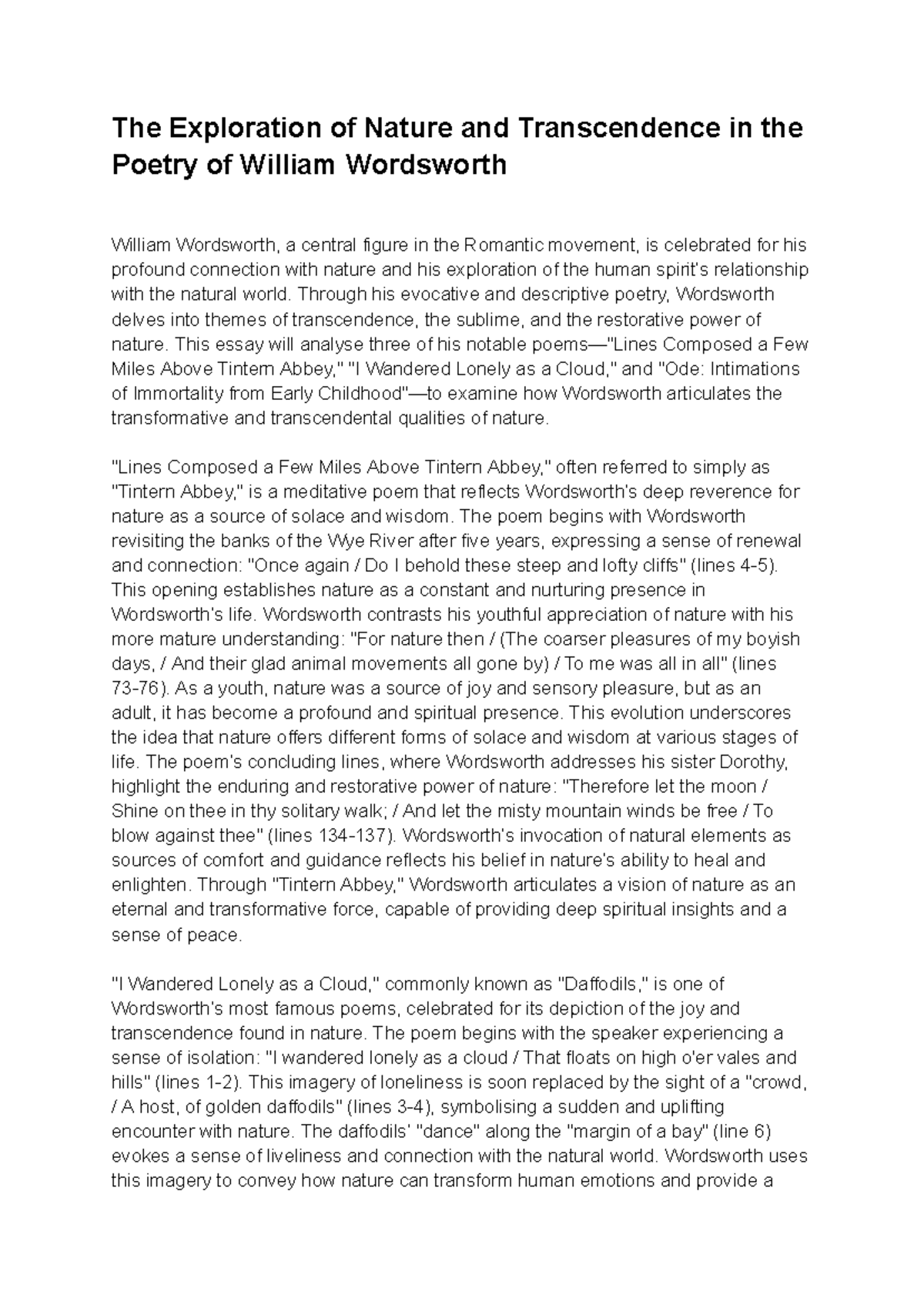 The Exploration of Nature and Transcendence in the Poetry of William ...