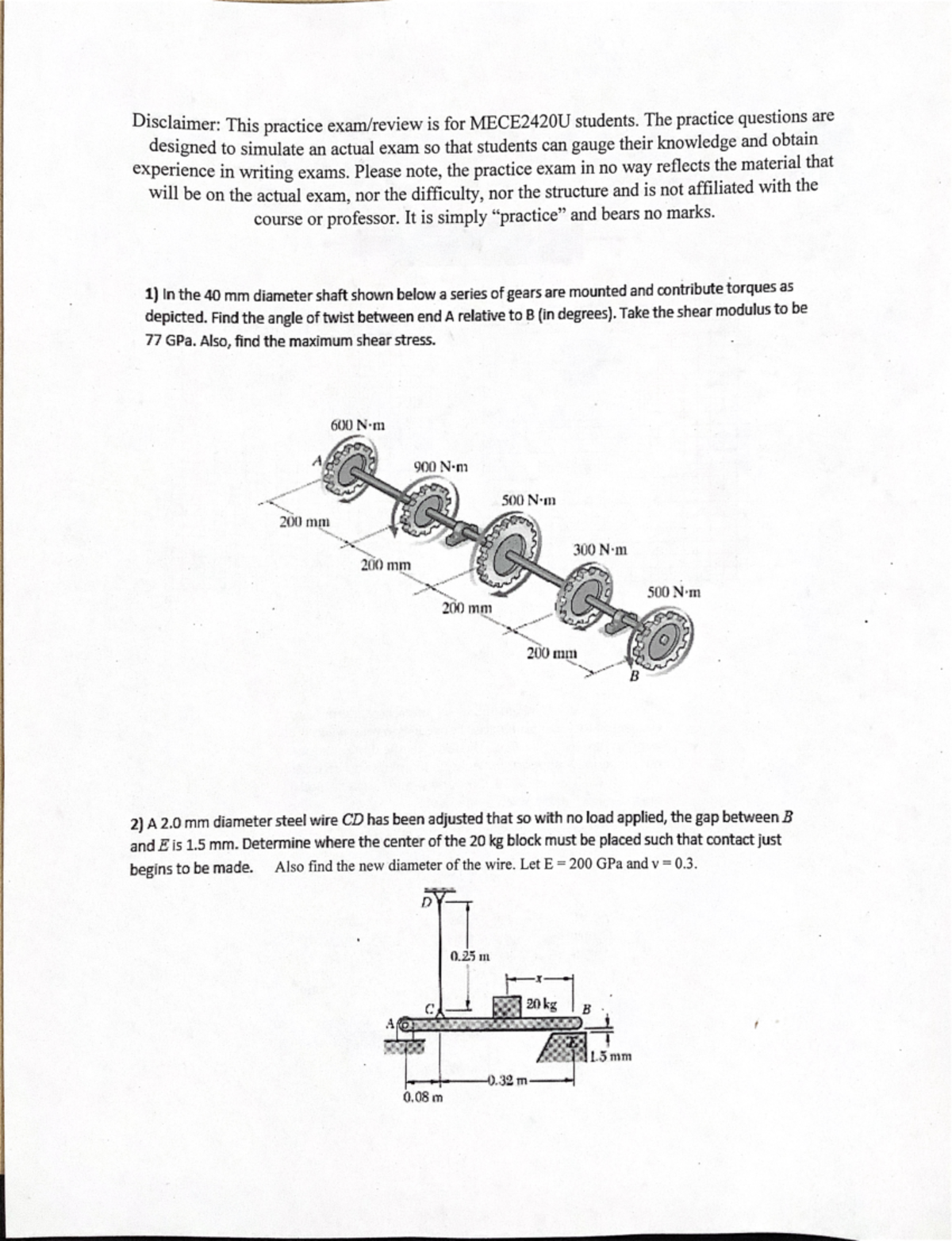 Mock Midterm - Solid Mechanics - 4ocution f EMA P ####### 0 20cg 8 OH x μ 8 o 08 0. s I 8 O 0015 ...