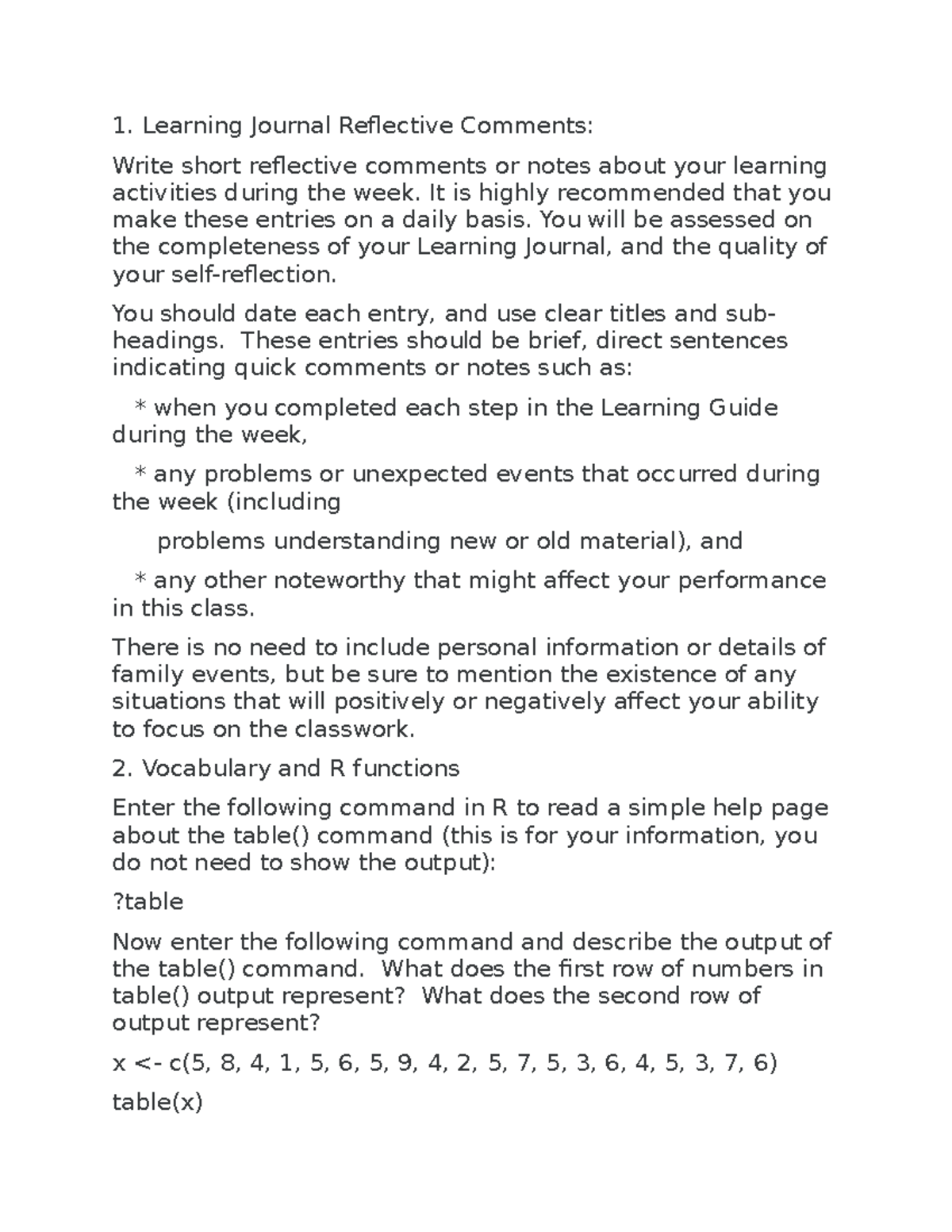 Learning Journal Unit 1 - Learning Journal Reflective Comments: Write ...