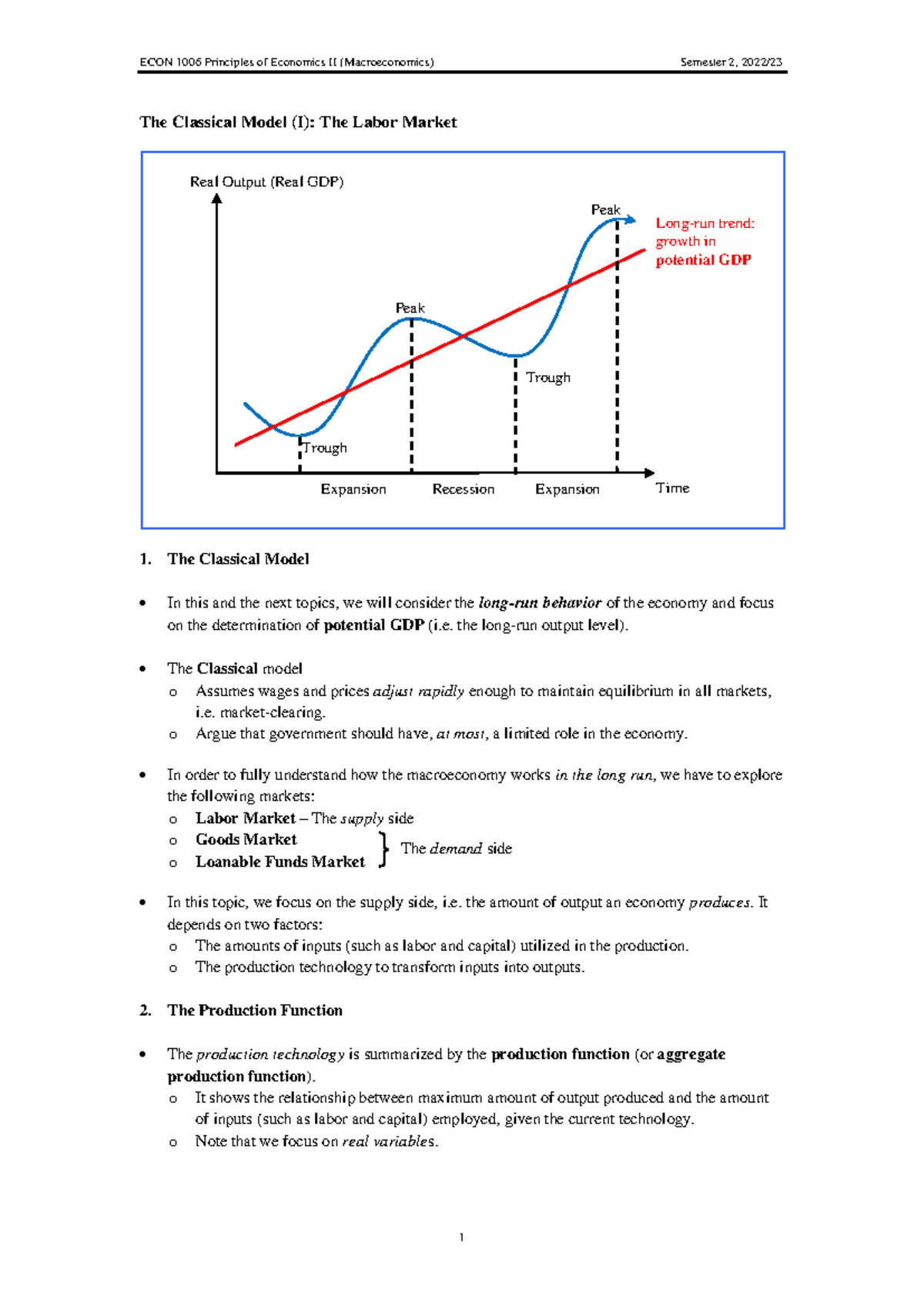 4. The Classical Model (I) - ECON 1 006 Principles of Economics II ...