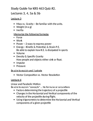 463 - Exam 2____ - KLS 463: Biomechanics Name: Karin Sasaki Fall 2020 ...