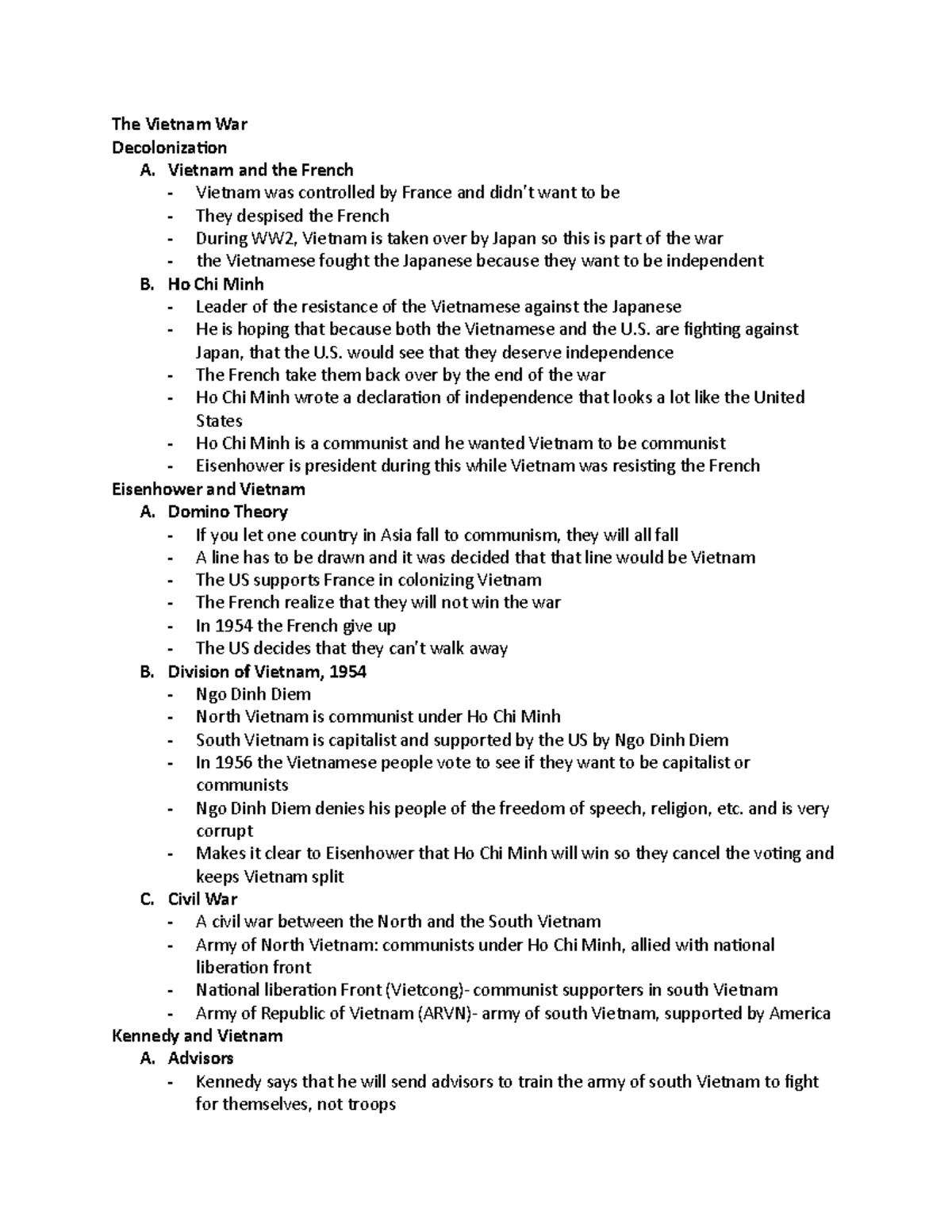 The Vietnam War - The Vietnam War Decolonization A. Vietnam and the ...
