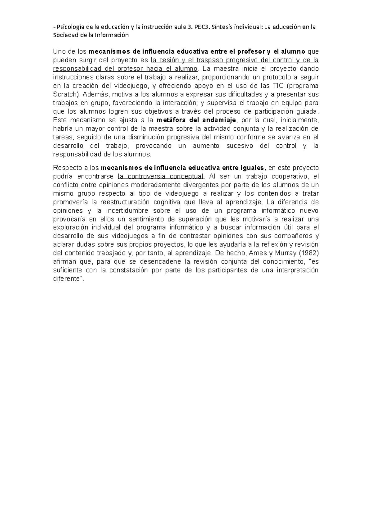 PEC 3. Nota B - PEC 3 - Sociedad de la Información Uno de los mecanismos de influencia educativa ...