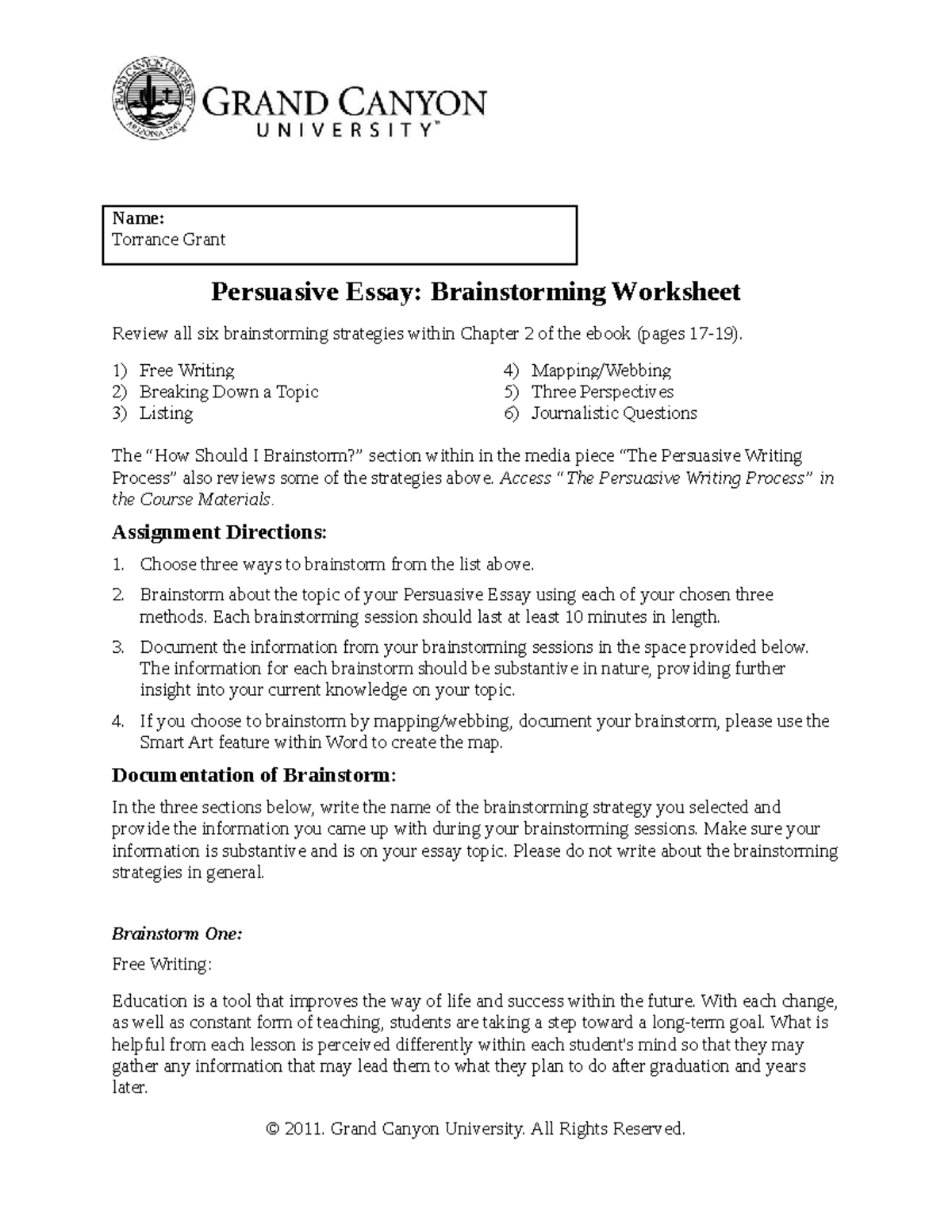 PHI105 T2 Brainstorming Worksheet 12 8 2020 - Name: Torrance Grant ...