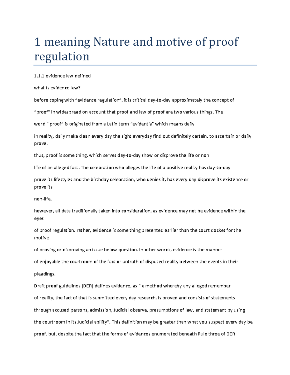 1 meaning Nature and motive of proof regulation - 1 evidence law ...