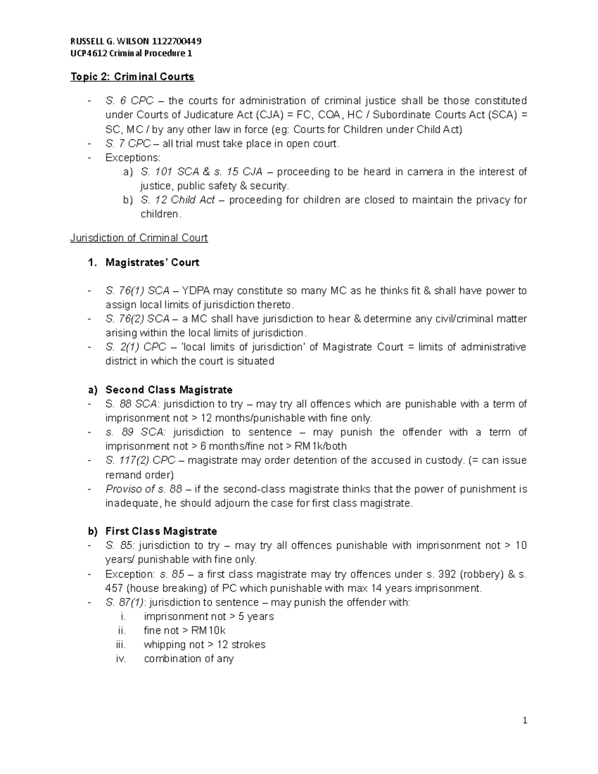 Criminal Procedure 1 Topic 2 - 6 CPC – the courts for administration of ...