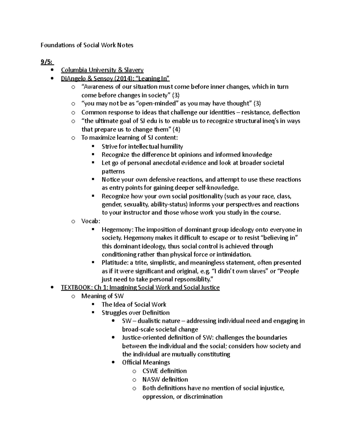 T7100. Foundations of Social Work Notes - Foundations of Social Work ...