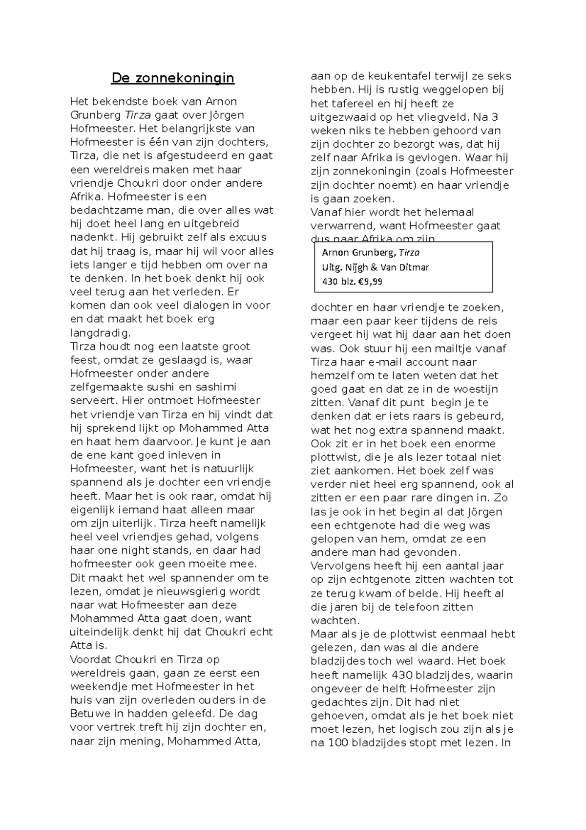 Tirza recensie - Cijfer: 7,5 - De zonnekoningin Het bekendste boek van ...