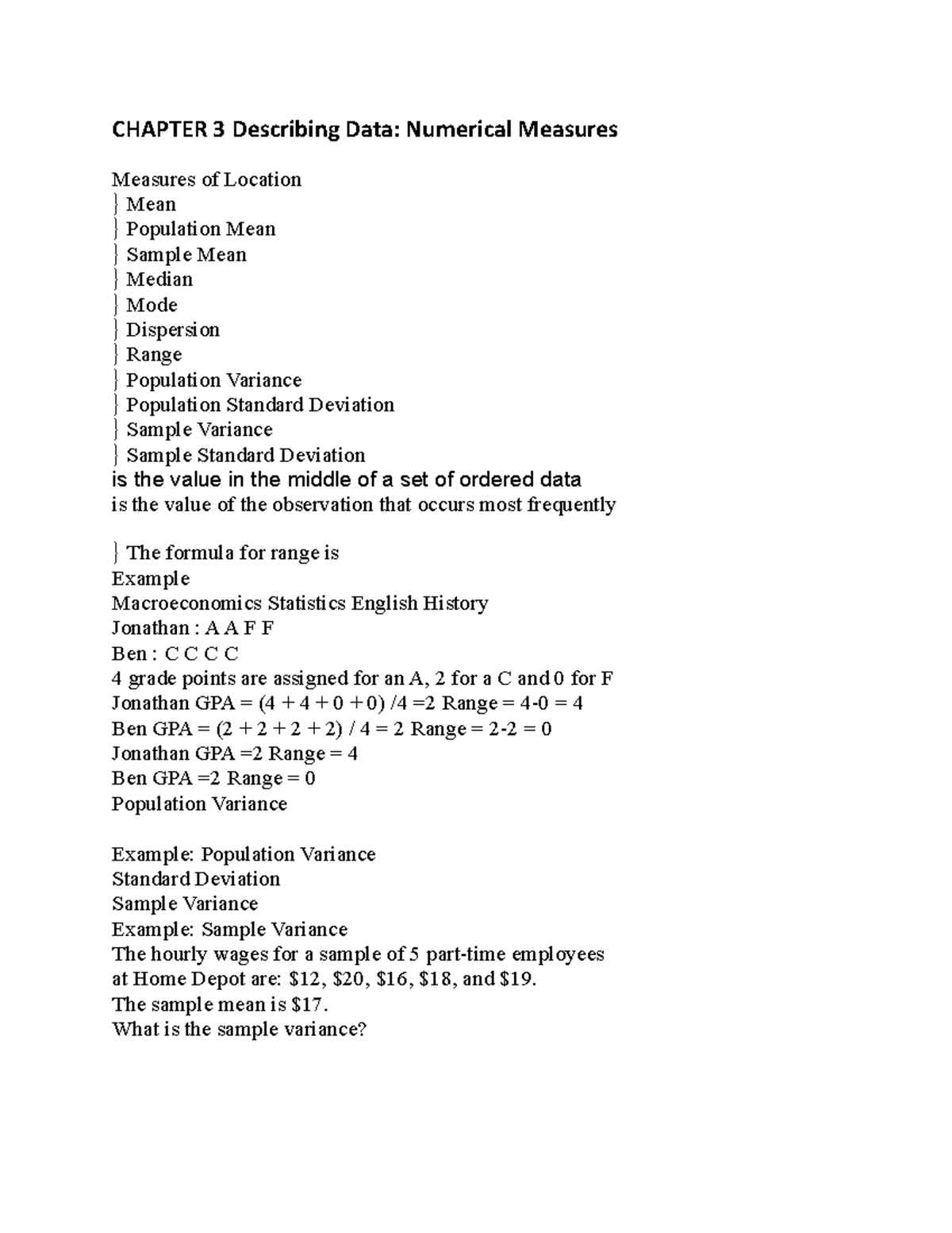 Chapter 3 Describing Data PART 2 - CHAPTER 3 Describing Data: Numerical ...