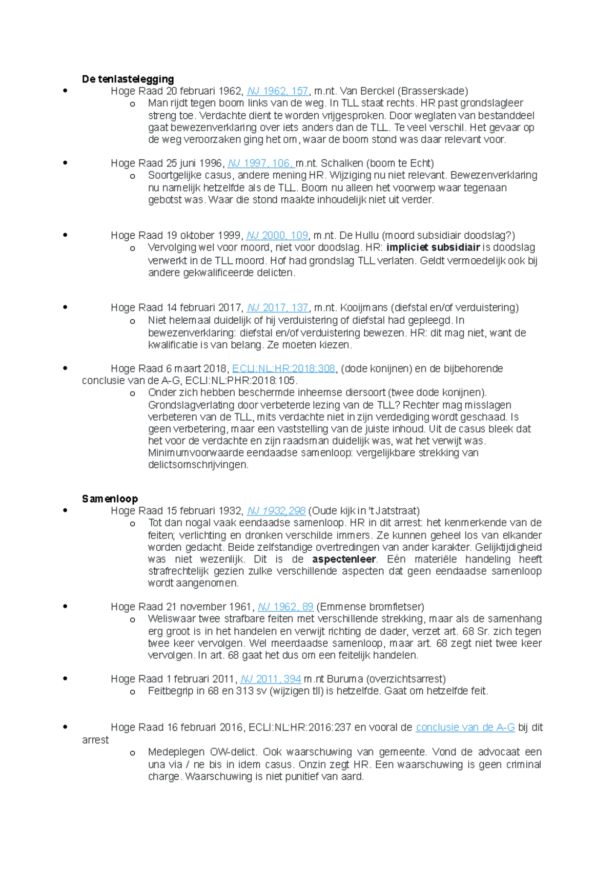Arresten verd. strafprocesrecht samengevat - De tenlastelegging Hoge ...