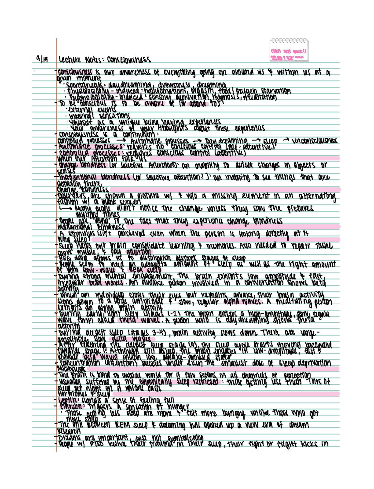 Lecture Notes- Consciousness - Studocu