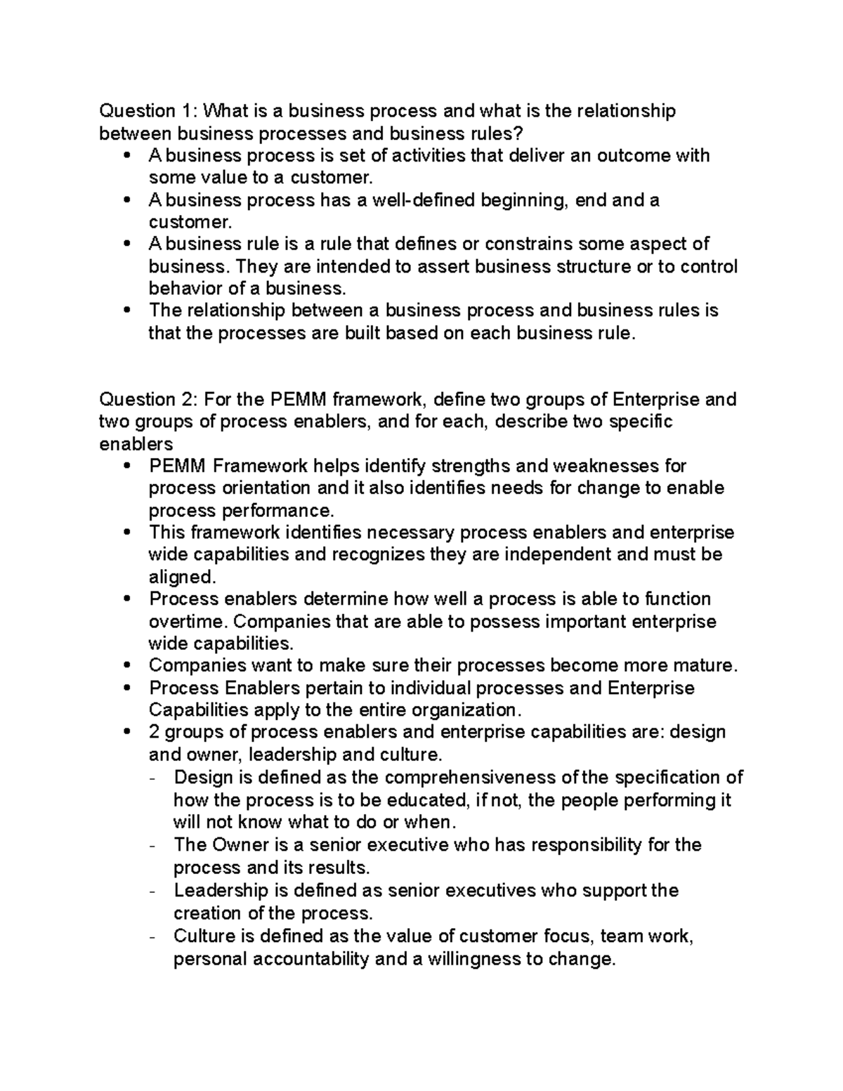 Business Processes Midterm - Question 1: What is a business process and ...