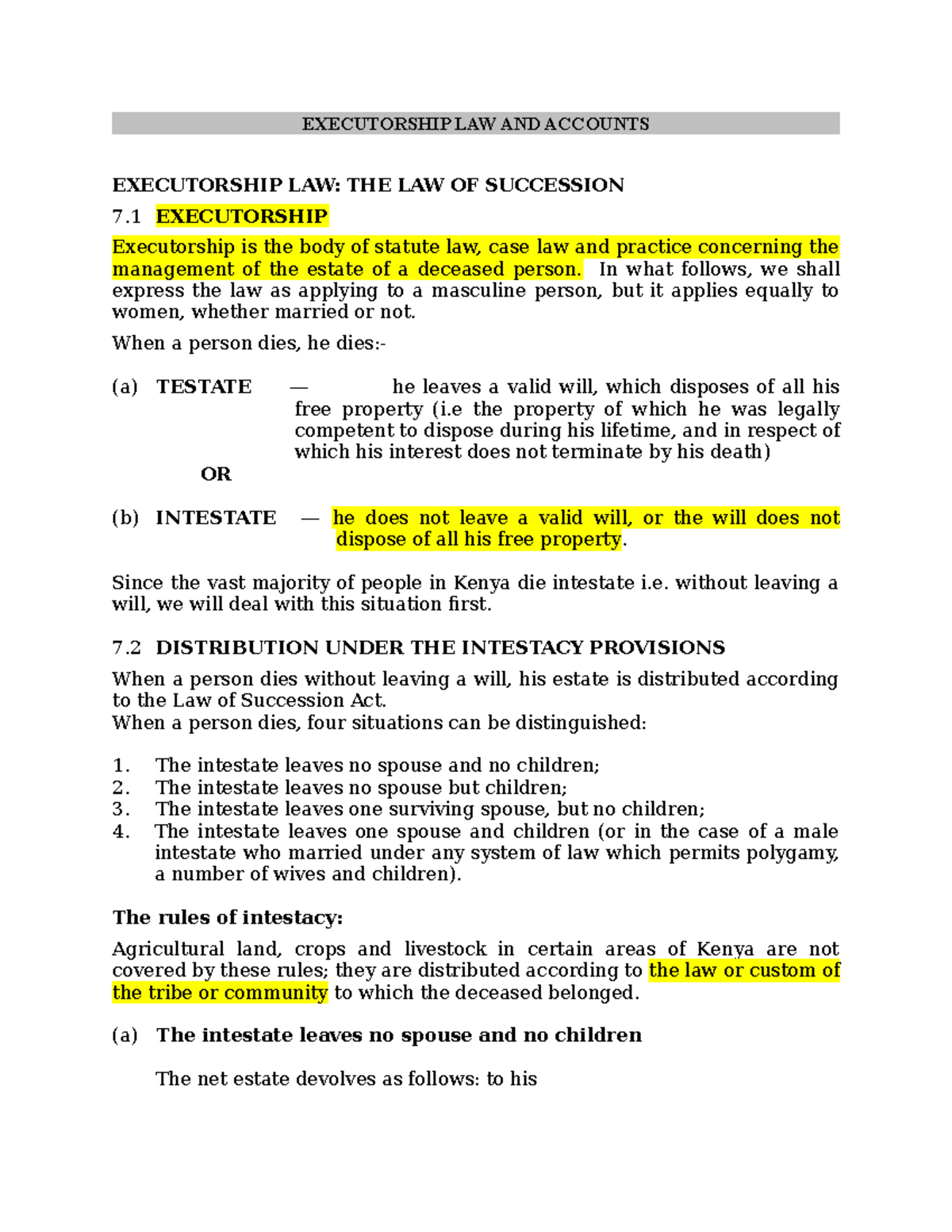 Lecture 1 Executorship LAW AND Accounts - EXECUTORSHIP LAW AND ACCOUNTS ...