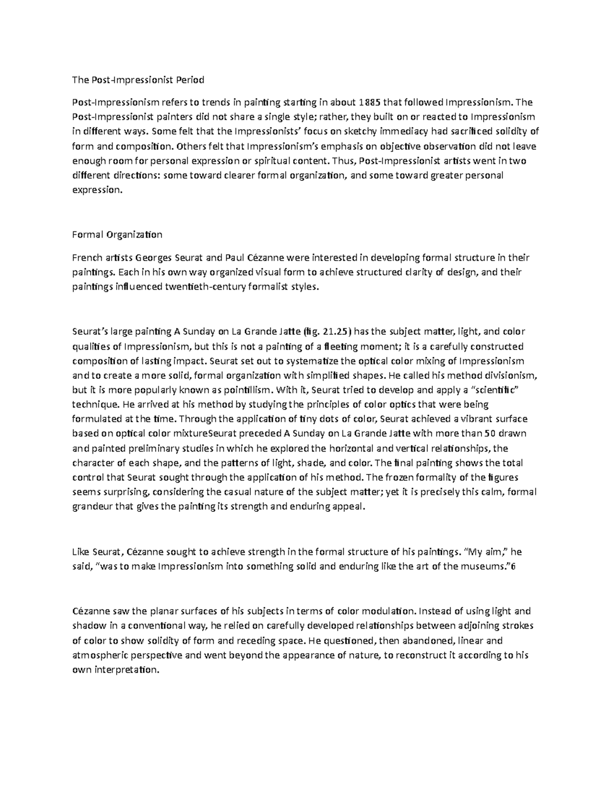 Document - Lecture notes 4 - The Post-Impressionist Period Post ...