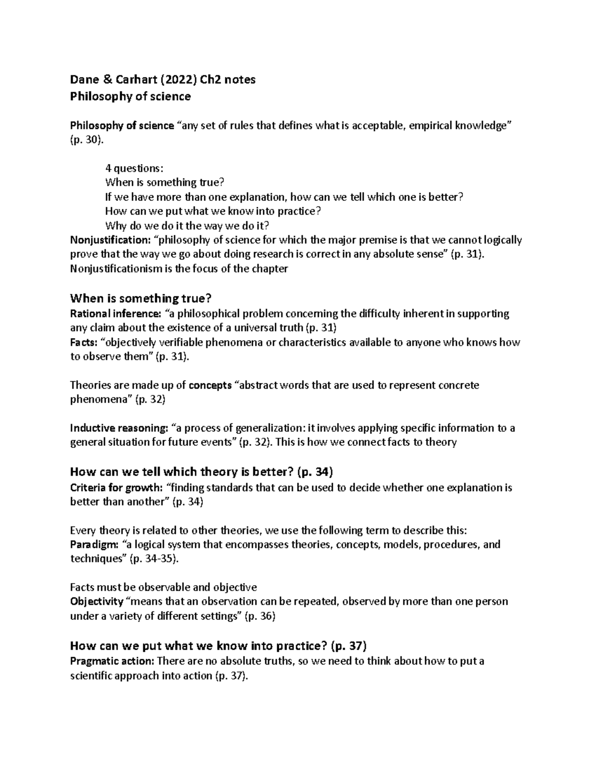 WEEK 1 Dane Carhart 2022 Ch2 sci approachnotes - Dane & Carhart (2022 ...