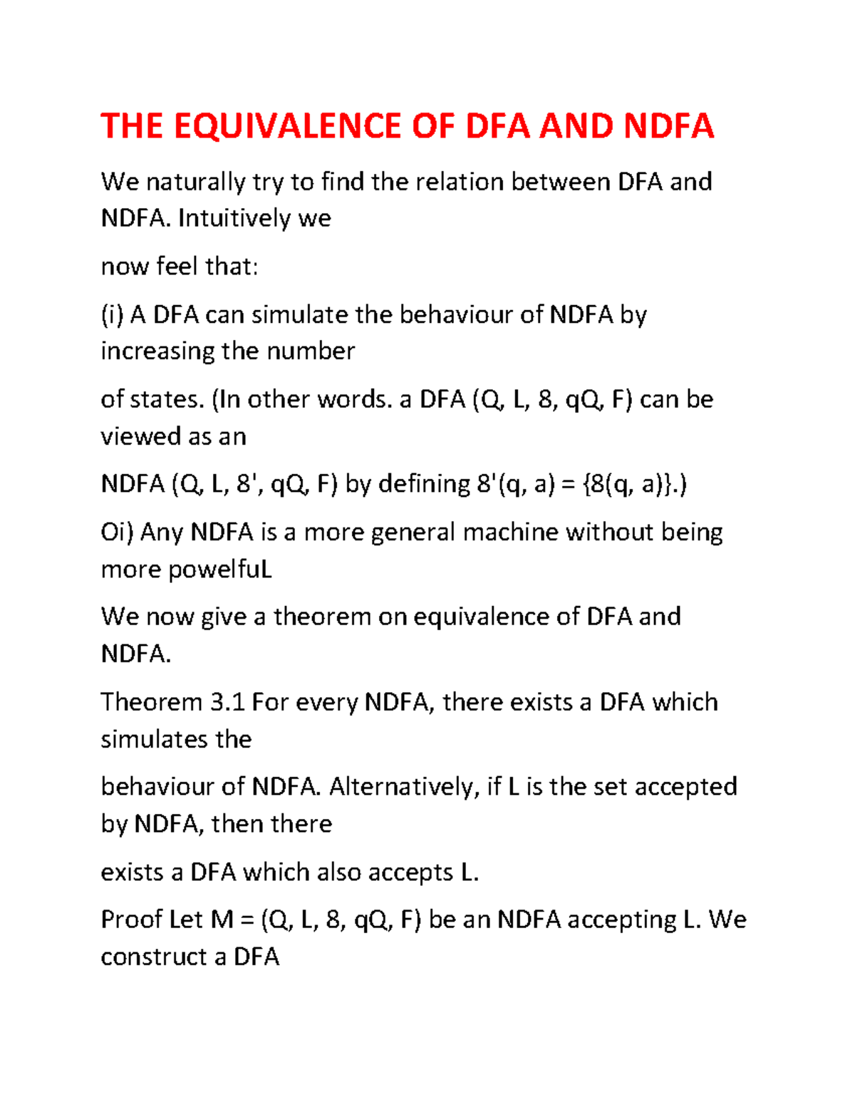 Computer science practice material (THE Equivalence OF DFA AND NDFA ...