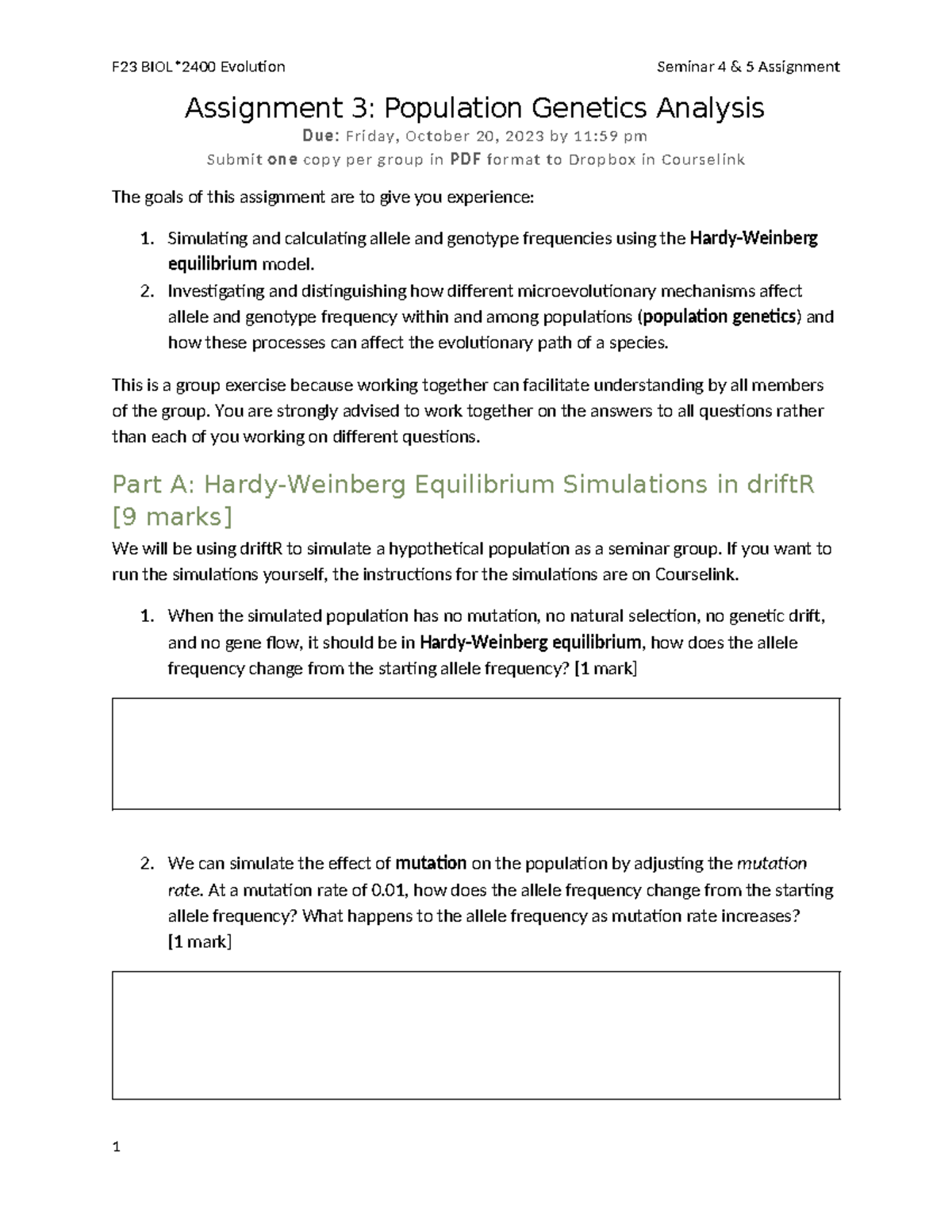 Assignment 3 Population Genetics - Assignment 3: Population Genetics ...