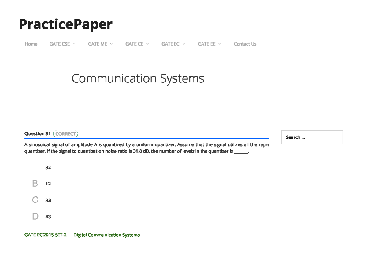Communication Systems - Practice Paper 20 - Question 81 CORRECT 32 12 ...