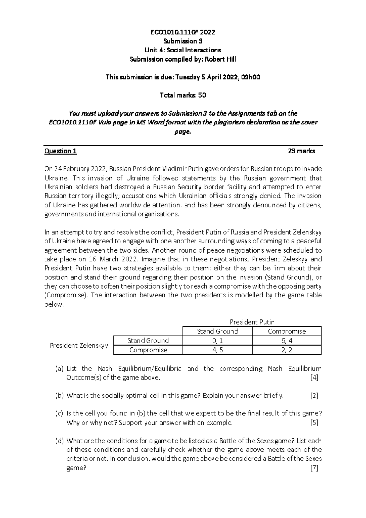 ECO1010.1110F 2022 Submission 3 - ECO1010 202 2 Submission 3 Unit 4 ...