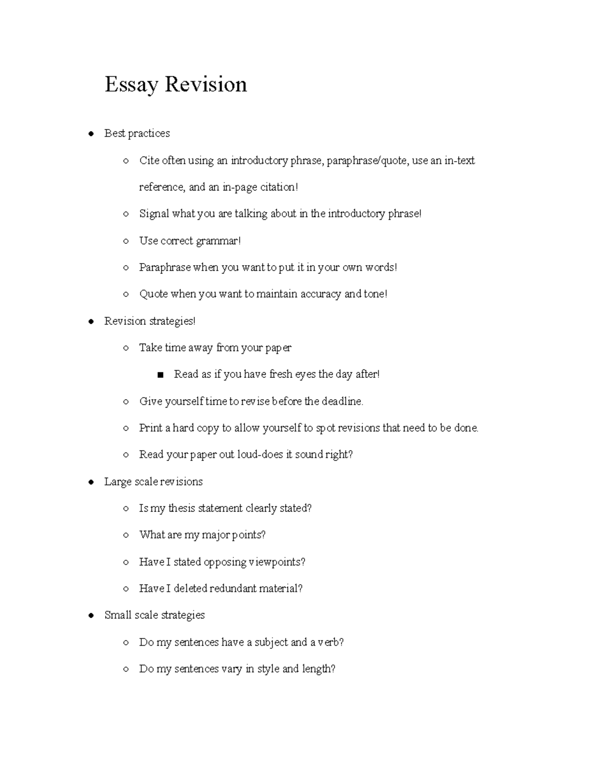 Notes Module 8-Essay Revision - Essay Revision Best practices Cite ...