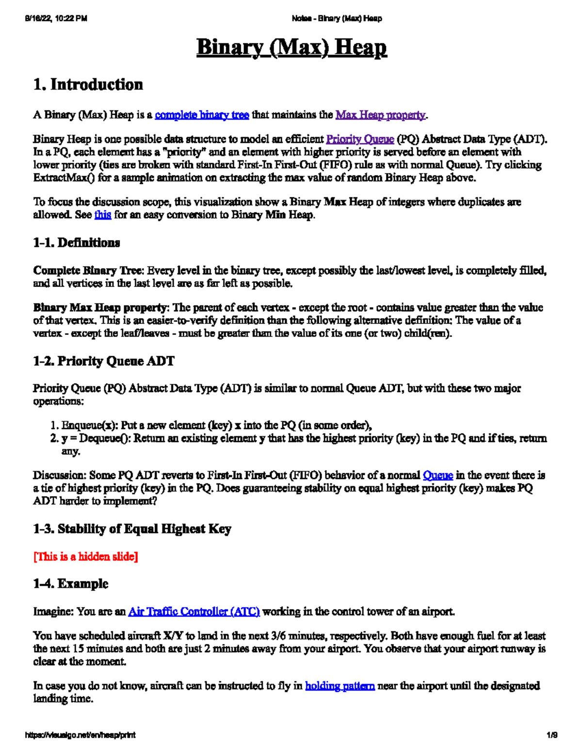 Binary Max Heap VA - Summary Data Structures and Algorithms - CS2040C ... Binary Max Heap VA - Summary Data Structures and Algorithms - CS2040C ...