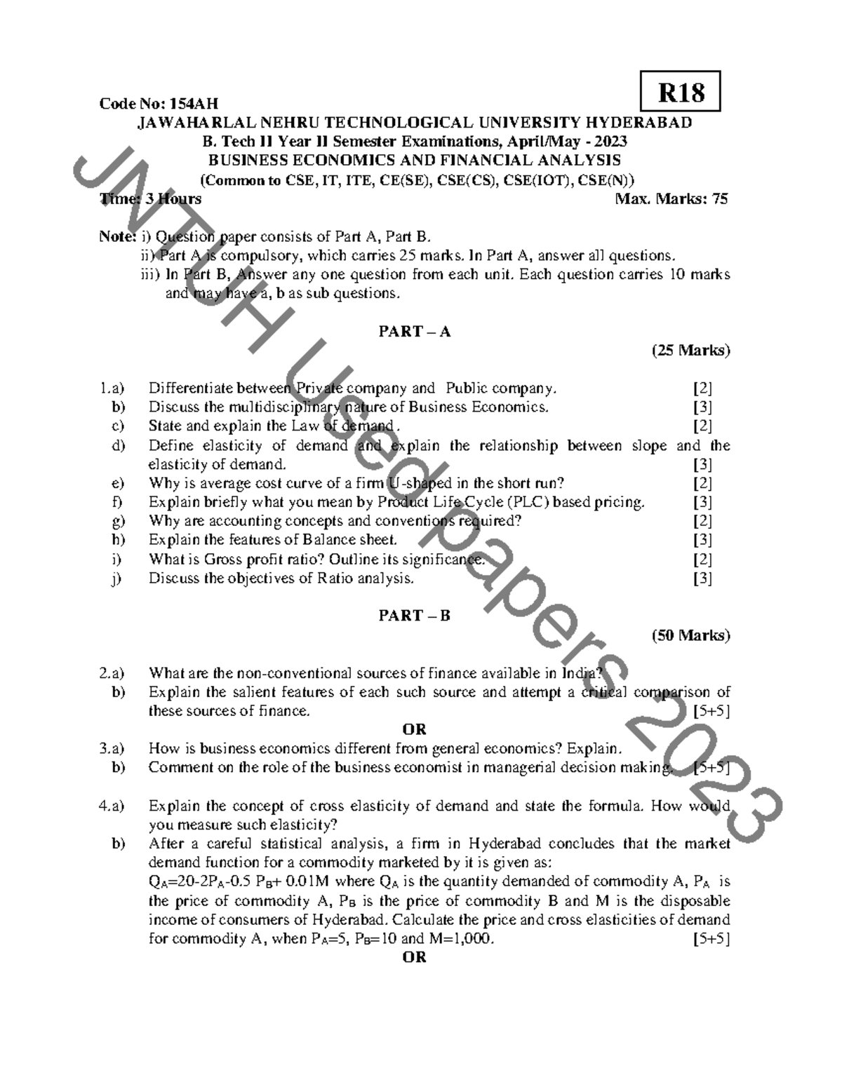 April May-2023 - BEFA PREVIOUS YEAR QUESTION PAPER - Code No: 154AH ...