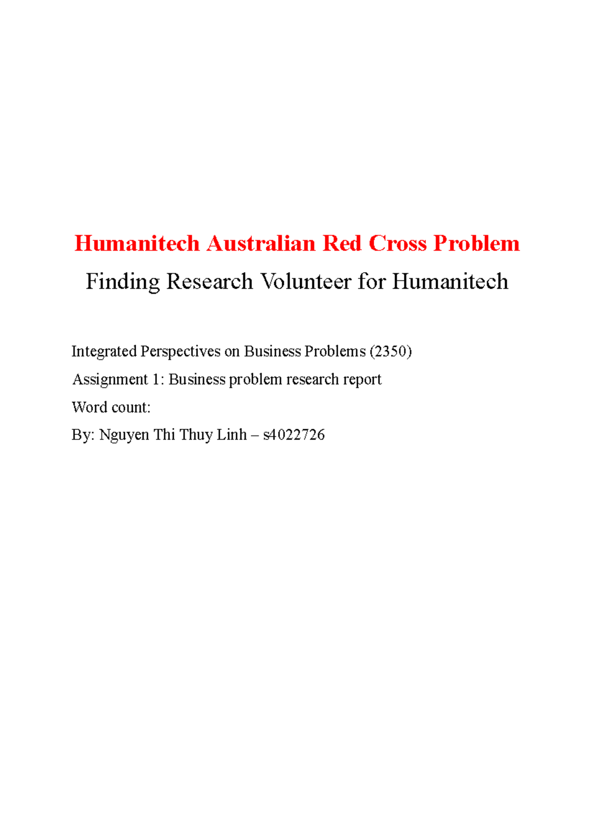 Australian Red Cross Problem Assignment - Humanitech Australian Red ...