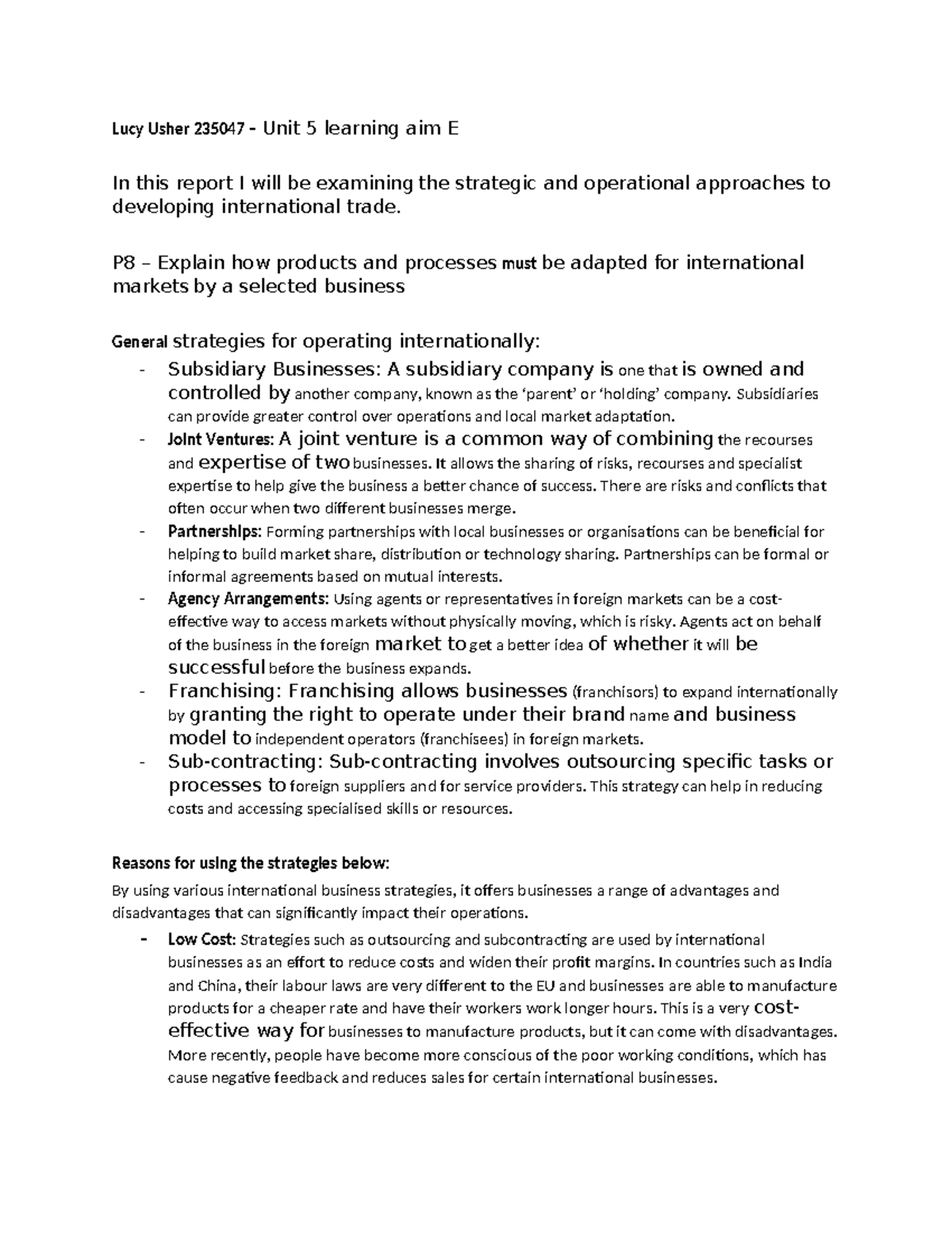 Unit 5 - learning aim E - Lucy Usher 235047 – Unit 5 learning aim E In ...