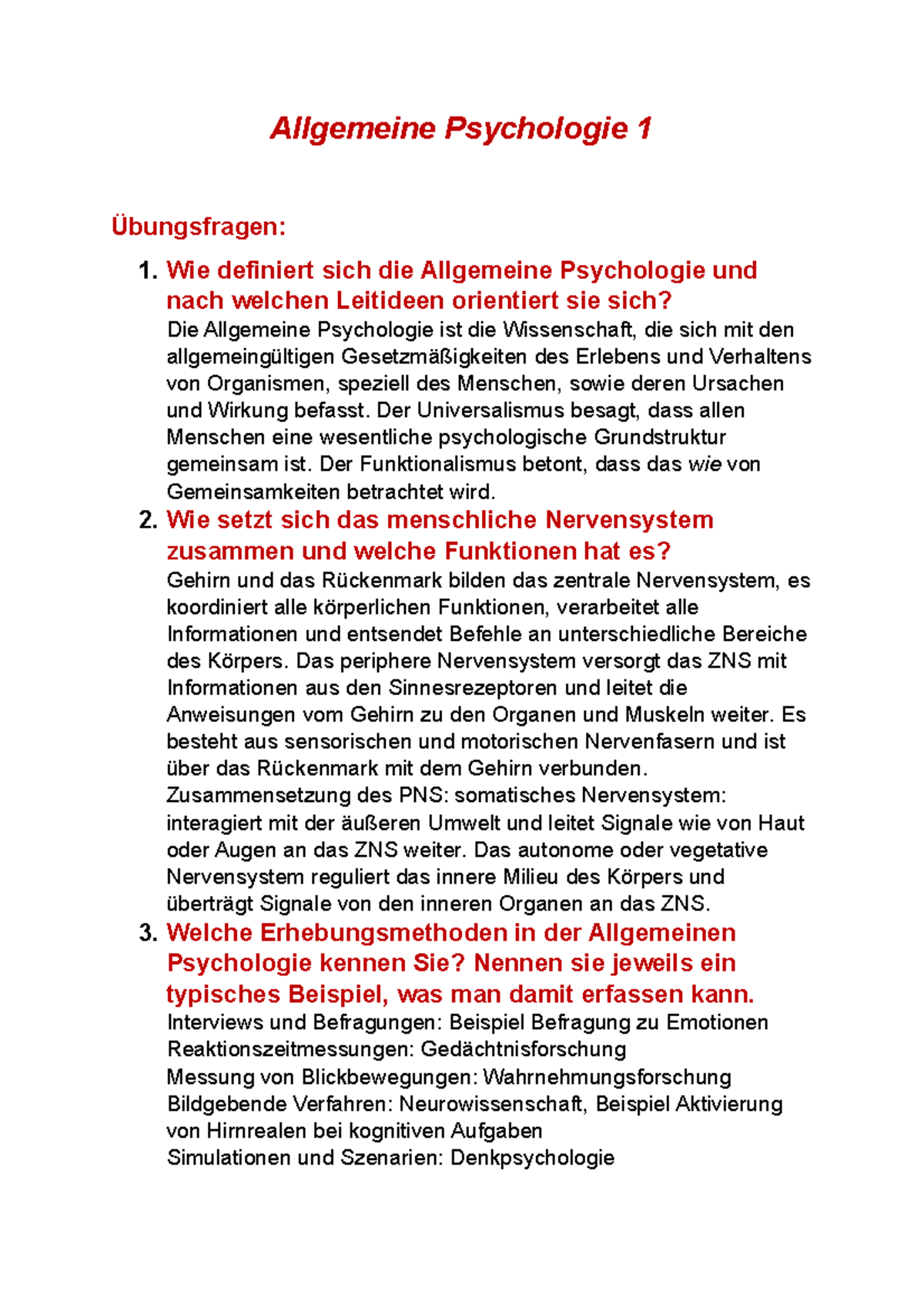 Allgemeine Psychologie 1 - Wie definiert sich die Allgemeine Psychologie und nach welchen ...