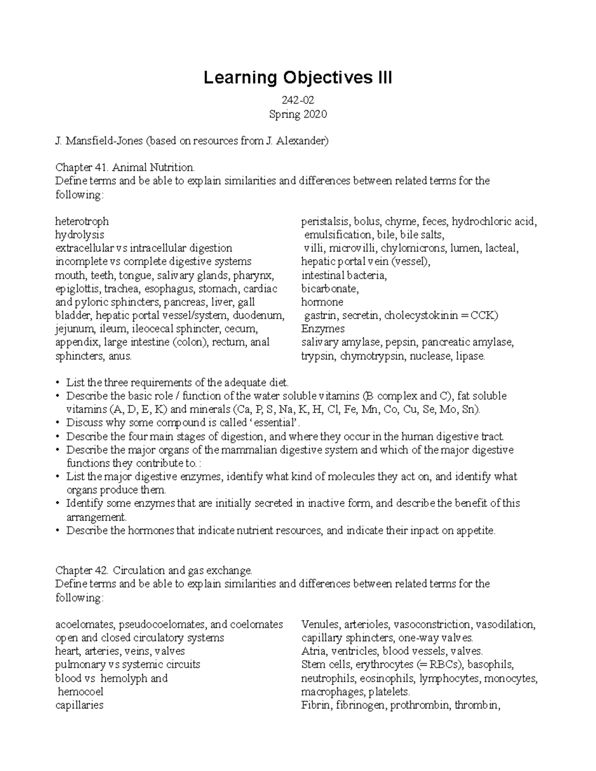 Exam 4 learning objectives - BIOL 331 - UofL - Studocu