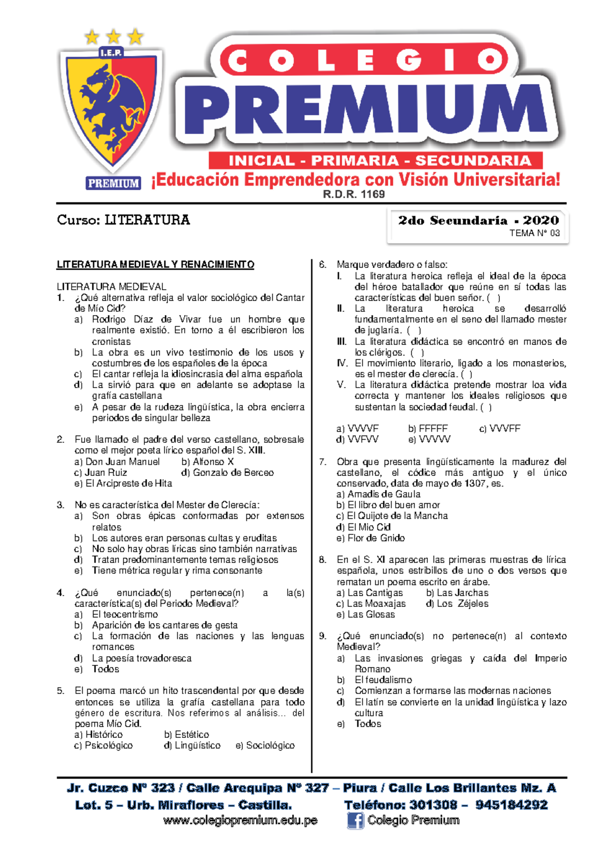 Literatura 2DO 2020 03 LIT Medieval Y Renacimiento - Curso: LITERATURA ...