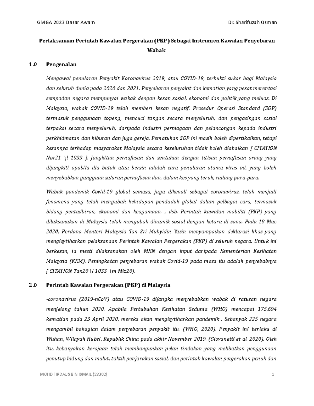 GMGA 2023 Dasar AWAM - Perlaksanaan Perintah Kawalan Pergerakan (PKP ...