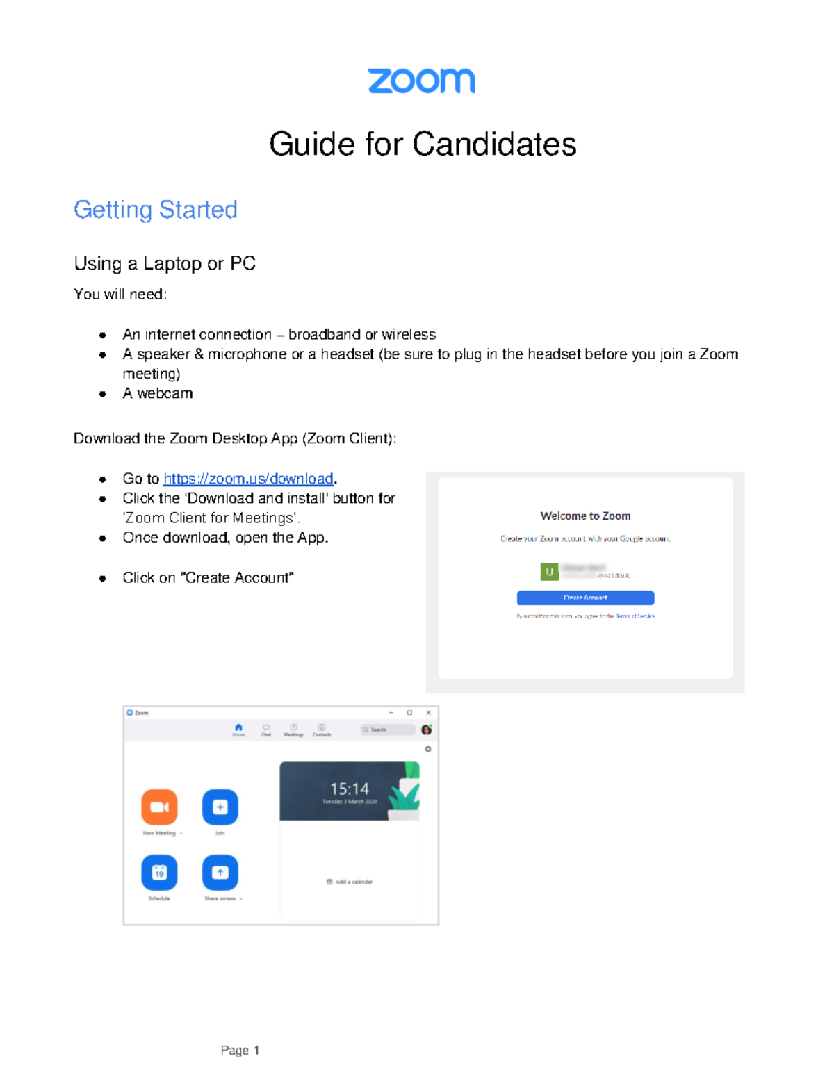 Zoom Guide for Candidates - Page 1 Guide for Candidates Getting Started ...